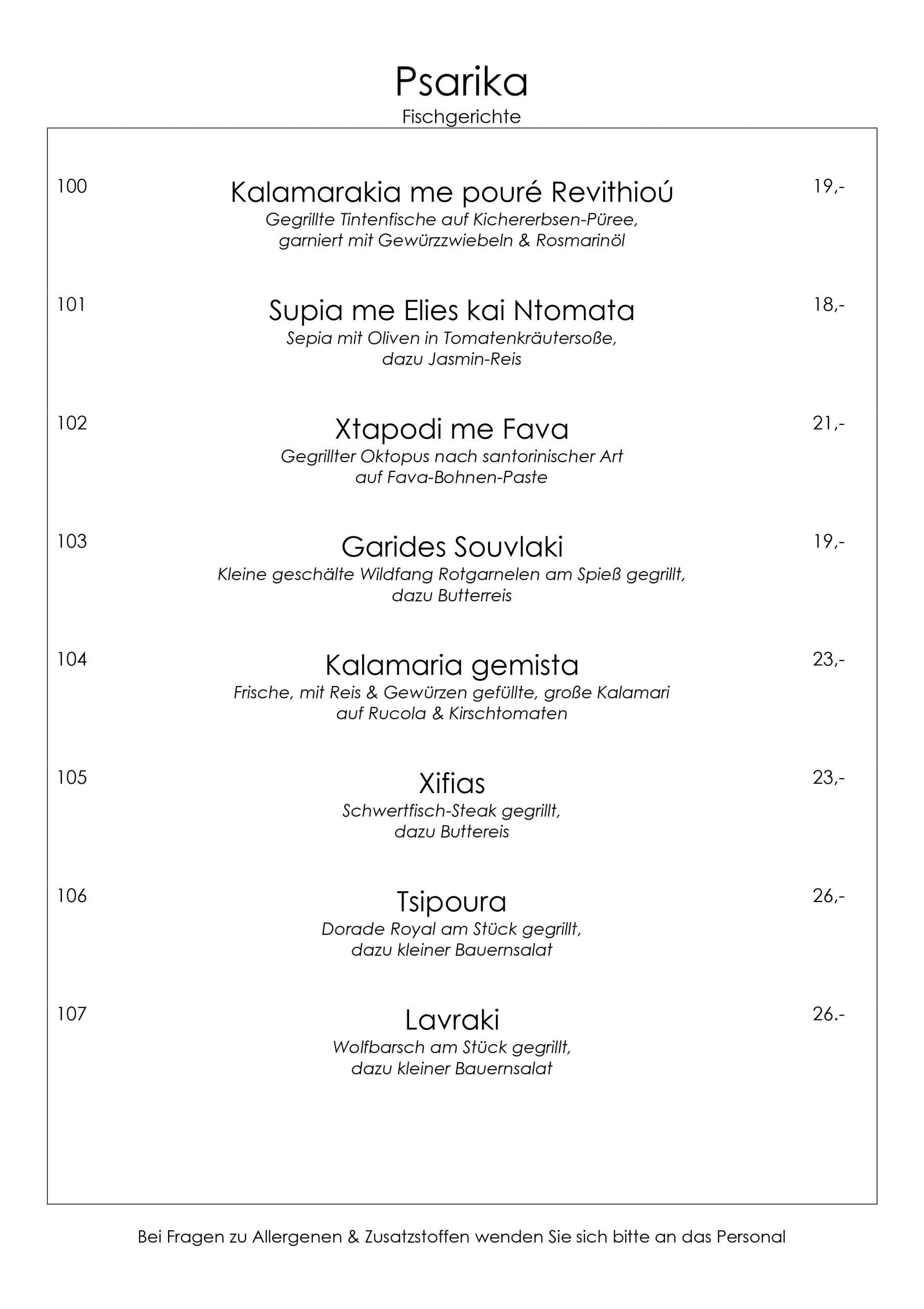 Speisekarte – Restaurant ARGO